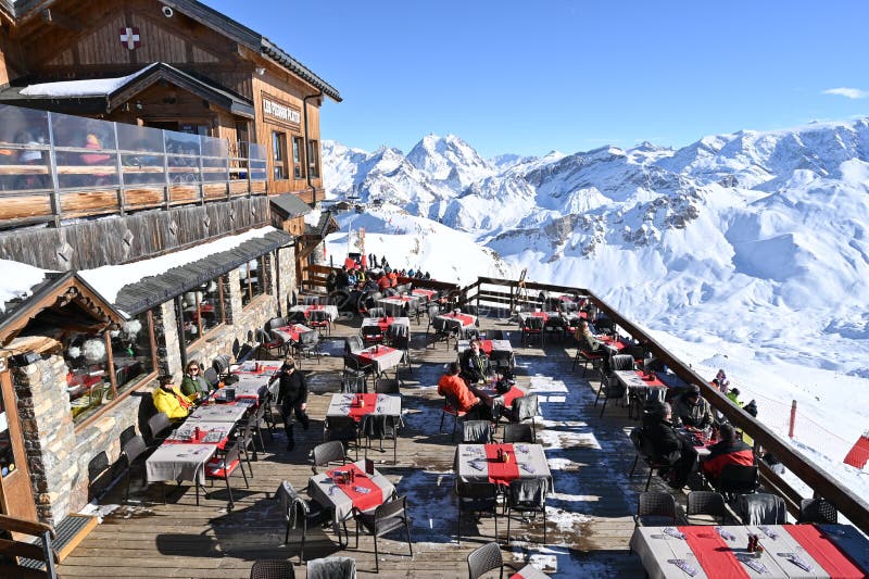 Restaurant in Alps editorial photo. Image of tables - 268655521