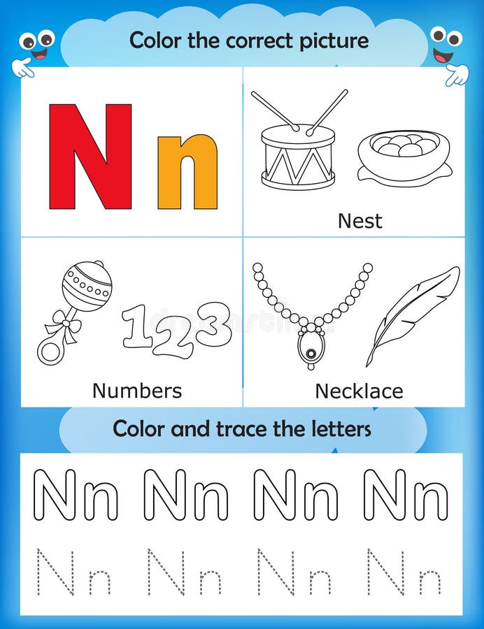 Aprendizagem Do Alfabeto E Letra N Da Cor Ilustração Stock - Ilustração ...