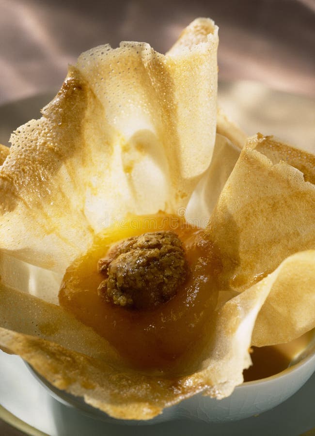 Apricot and Cinnamon Filo Pastry Purse Stock Photo - Image of leaf ...