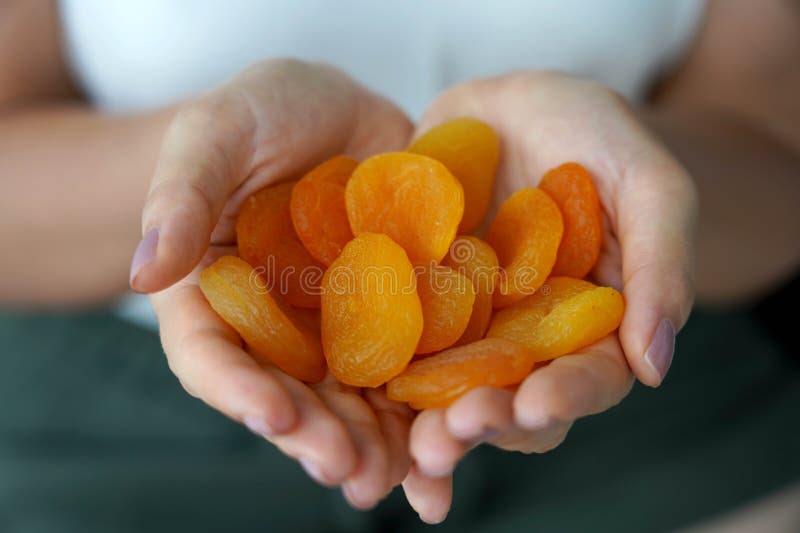 Apricot Dried. Close-up Female Hands Full of Apricot Fruit Dried Stock ...