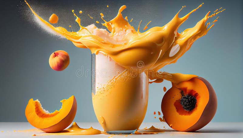 Apricot Fruit Dripping in Apricot Fruit Smoothie Glass on White ...