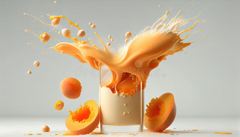 Apricot Fruit Dripping in Apricot Fruit Smoothie Glass on White ...