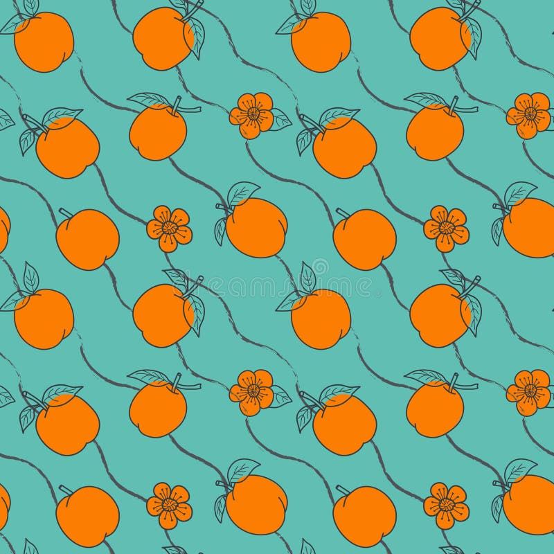 Apricot Fruits, Leaves, Branches and Dots Vector Seamless Pattern ...