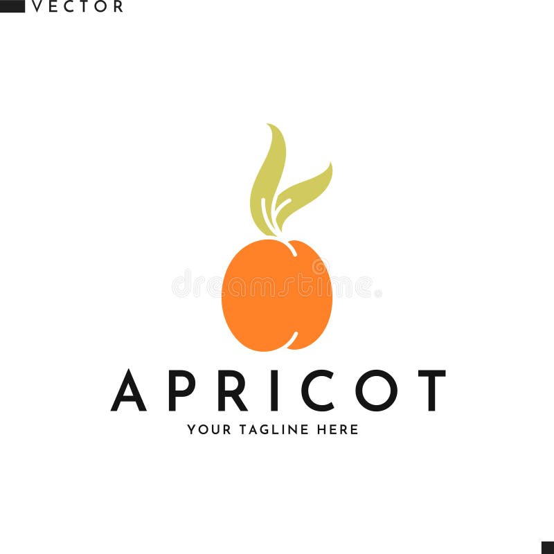 Abstract Apricot Logo. Isolated Fruit with Leaves on White Background ...