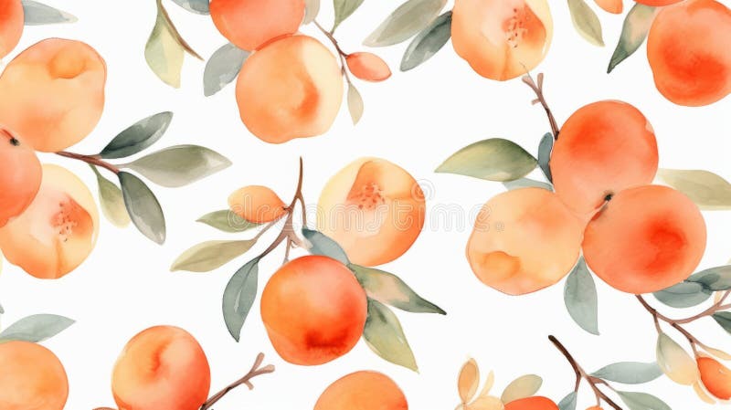Apricot Pattern in Watercolour Style Stock Illustration - Illustration ...