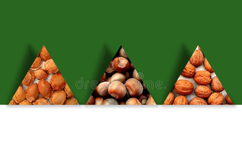 Apricot Pits, Hazelnuts and Walnuts Inside Three Triangles Stock Image ...
