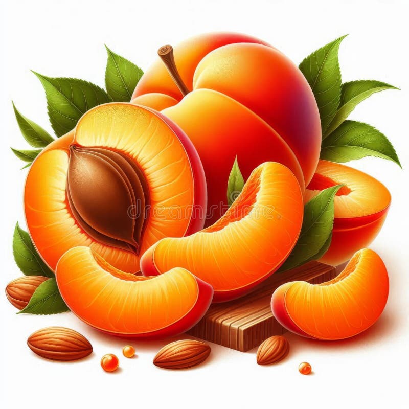 Apricot and Sliced Pieces Vector Illustration Isolated on White Stock ...
