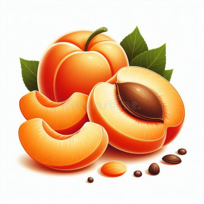 Apricot and Sliced Pieces Vector Illustration Isolated on White Stock ...