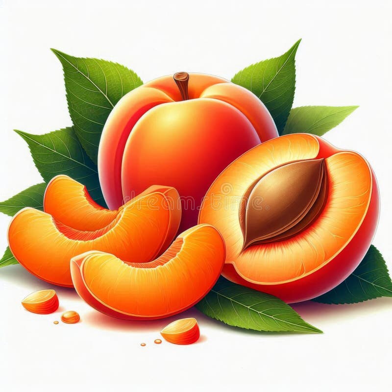Apricot and Sliced Pieces Vector Illustration Isolated on White Stock ...