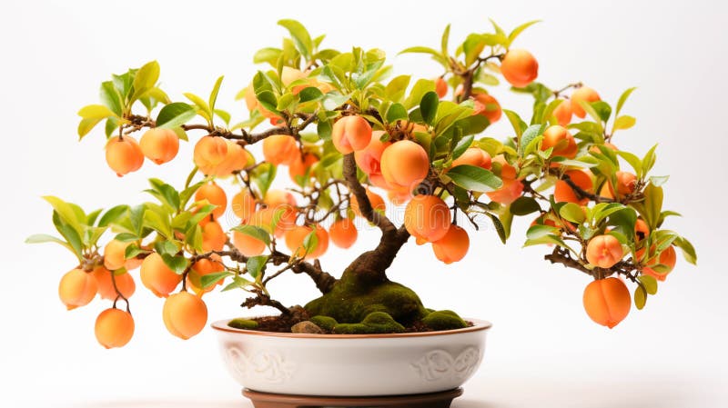 Apricot Tree in a Pot on White Background Stock Image - Image of ...