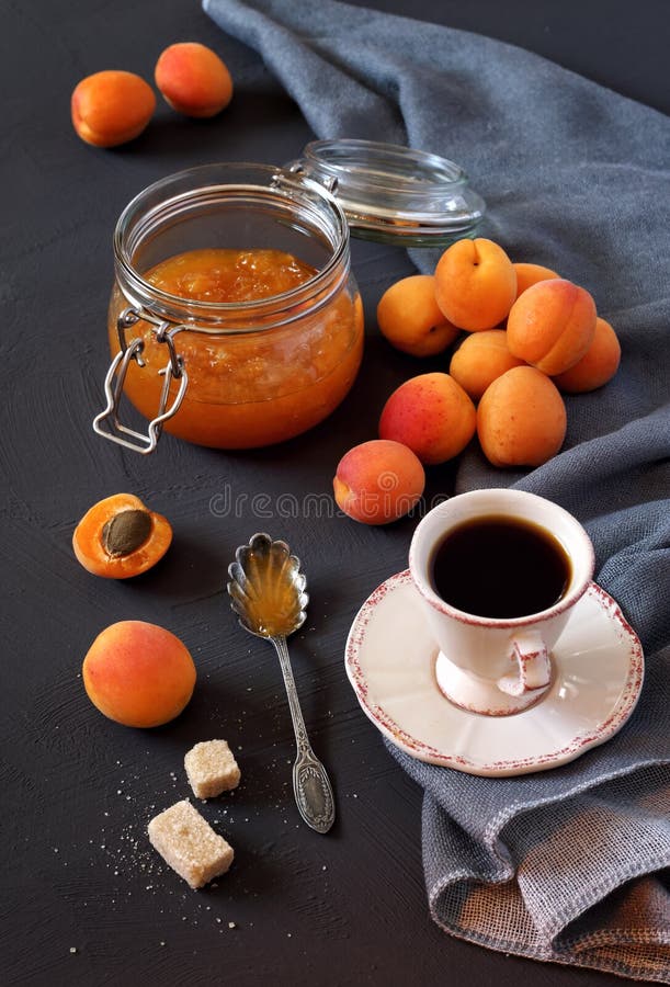 Apricots, Apricot Jam and Cup of Coffee Stock Image - Image of dessert ...