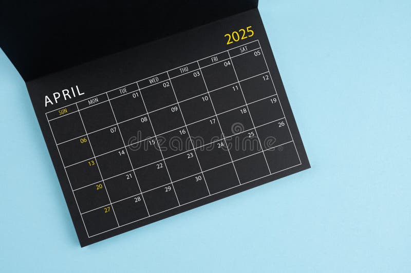 April 2025 Black Calendar Opening on Blue Background Stock Photo ...