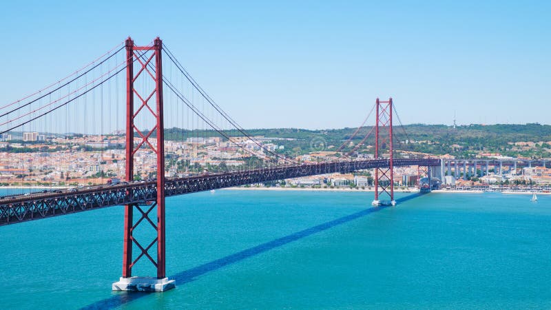 The 25 April Bridge in Lisbon Above the Tejo River. Stock Image - Image ...