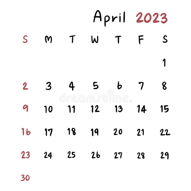 April Calendar 2023 Hand Draw Stock Vector - Illustration of month ...