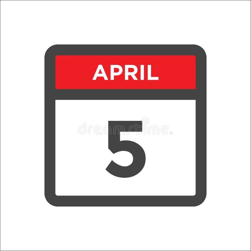 April 5 Calendar Icon with Day of Month Stock Vector - Illustration of ...