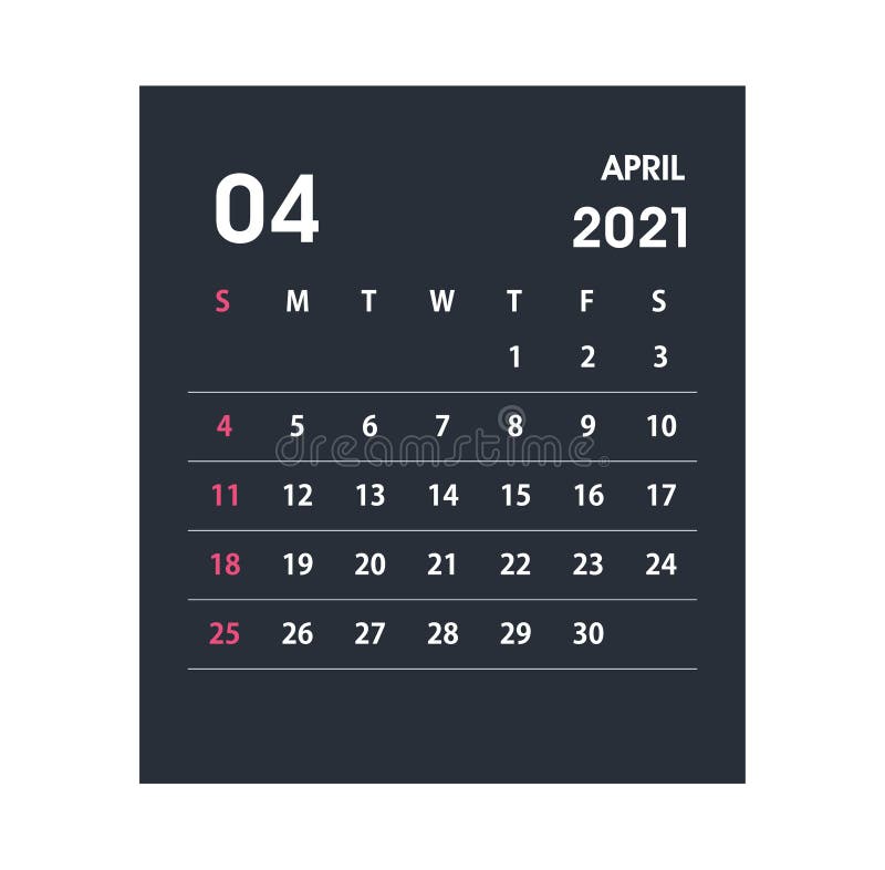 April 2021. Calendar Planner Design Template Stock Vector ...