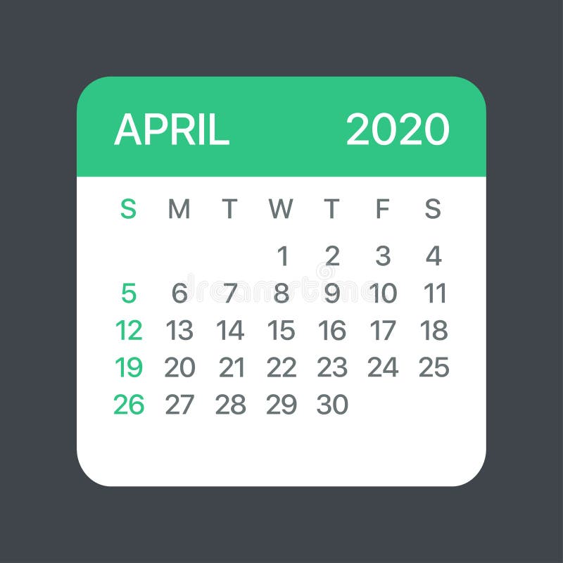 April 2020 Calendar Leaf - Vector Template Graphic Illustration Stock ...