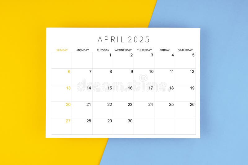 April 2025 Calendar Page Yellow Blue Background Stock Photos - Free ...