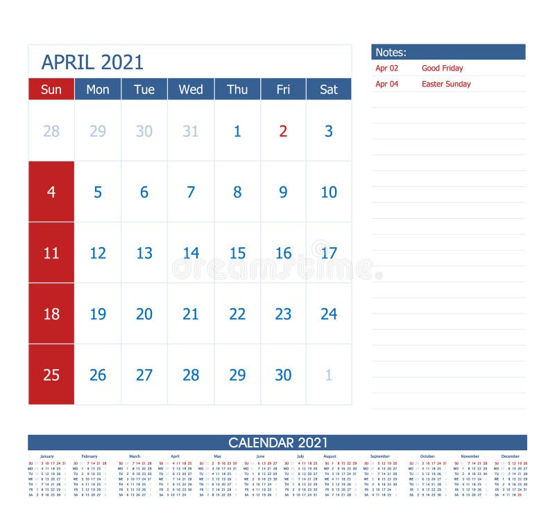 April 2021 Calendar Planner Stock Vector - Illustration of march ...