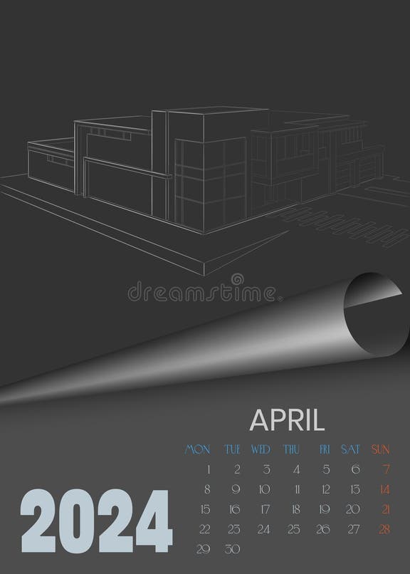 4 April. Calendar for 2024 stock vector. Illustration of page - 292264414
