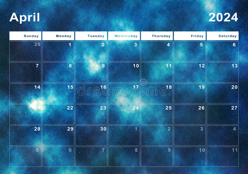 April 2024 Calendar, Week Start Sunday Stock Illustration ...