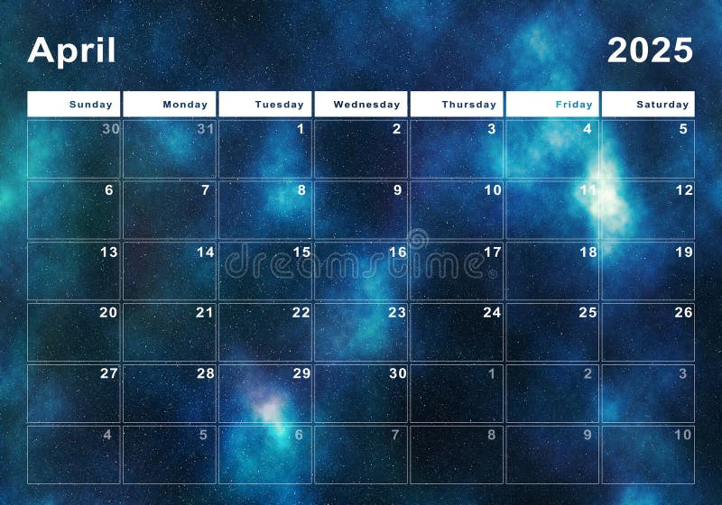 April 2025 Calendar, Week Start Sunday Stock Illustration ...