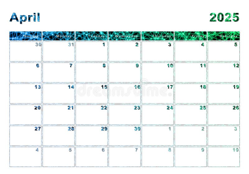April 2025 Calendar, Week Start Sunday Stock Illustration ...