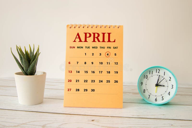 4 April Calendar on Wooden Table with Customizable Space for Text Stock ...