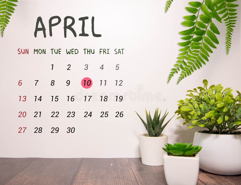 10 April Calendar on Wooden Table with Customizable Space Stock Image ...