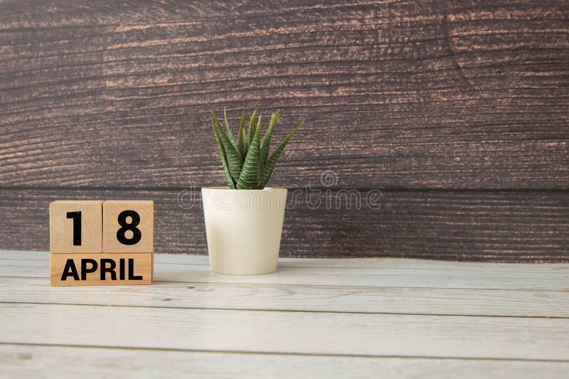 18 April Calendar on Wooden Table with Customizable Stock Photo - Image ...