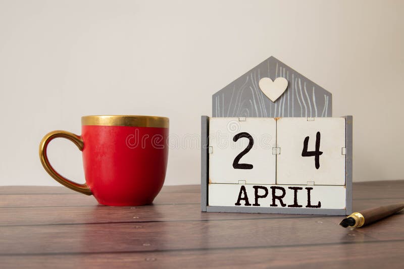 24 April Calendar on Wooden Table with Customizable Space Stock Image ...