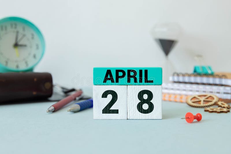 28 April Calendar on Wooden Table with Customizable Space for Text ...