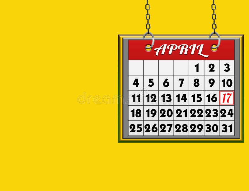 17 April Calendar, on Yellow Background Stock Illustration ...