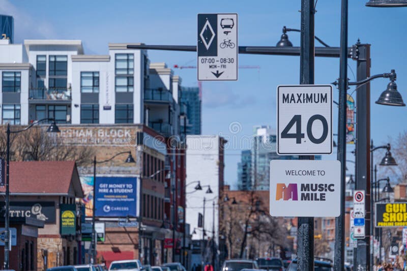 16 April 2023 - Calgary Alberta Canada - Street in Calgary with Various ...