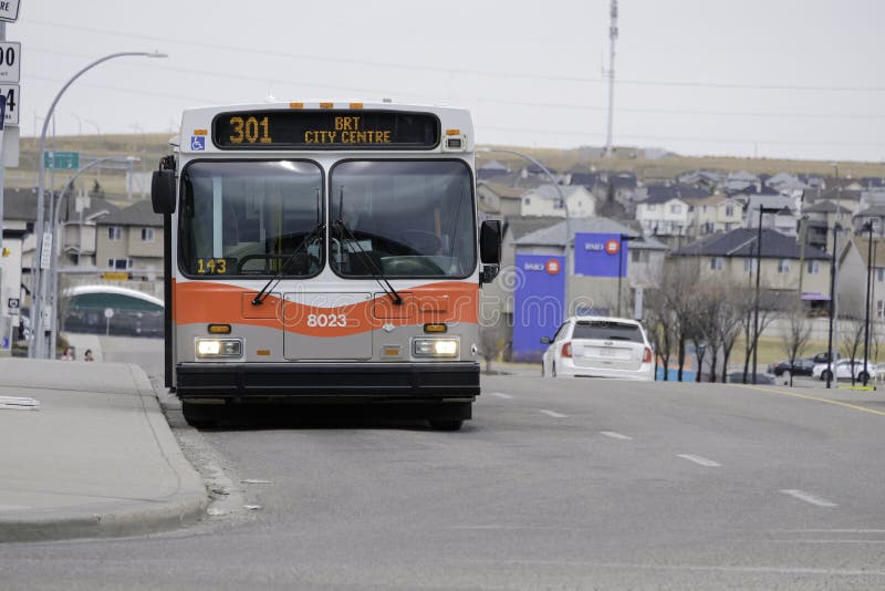 April 25 2020 - Calgary, Alberta Canada - Calgary Transit Bus Waiting ...