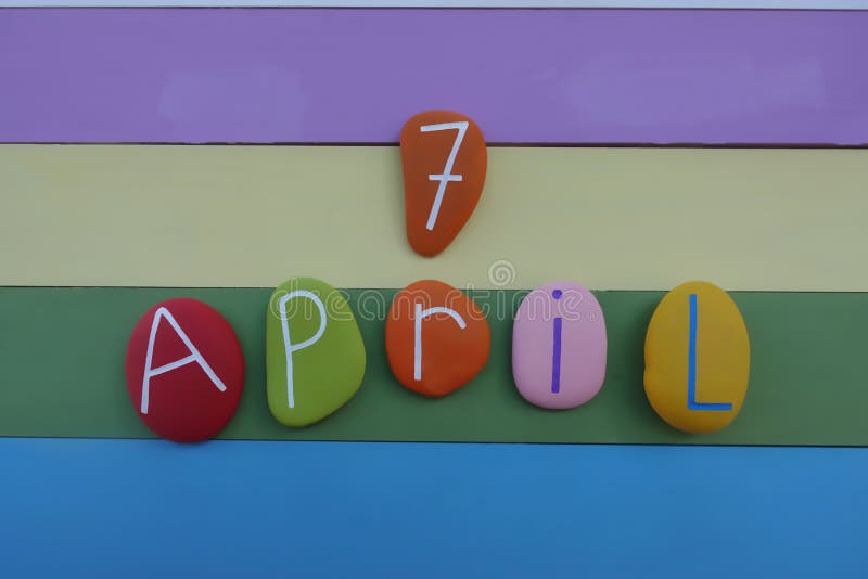 7 April, Composed with Colored Stones Over a Multi Colored Wooden Board ...
