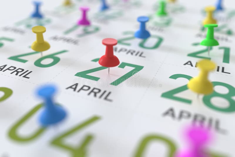 April 27 Date and Push Pin on a Calendar, 3D Rendering Stock ...