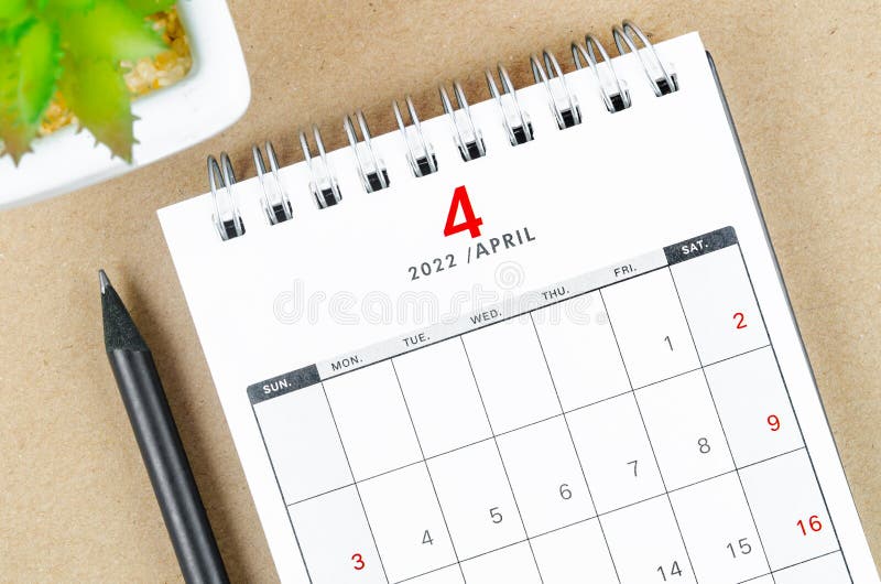 April 2022 Desk Calendar on Brown Background Stock Image - Image of ...