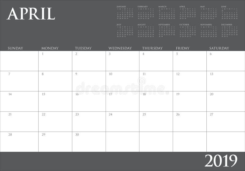 April 2019 Desk Calendar Vector Illustration Stock Vector ...