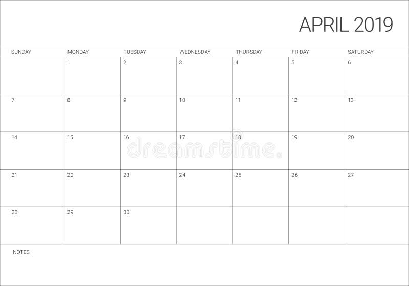 April 2019 Desk Calendar Vector Illustration Stock Vector ...