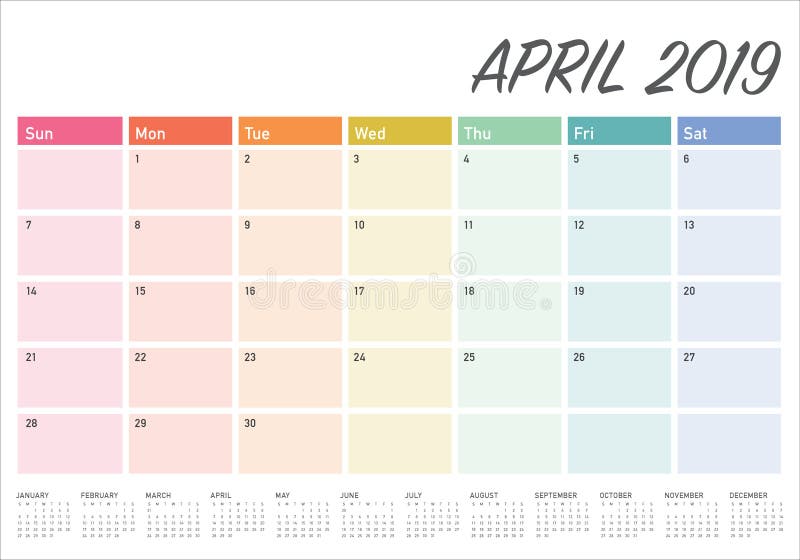 April 2019 Desk Calendar Vector Illustration Stock Vector ...