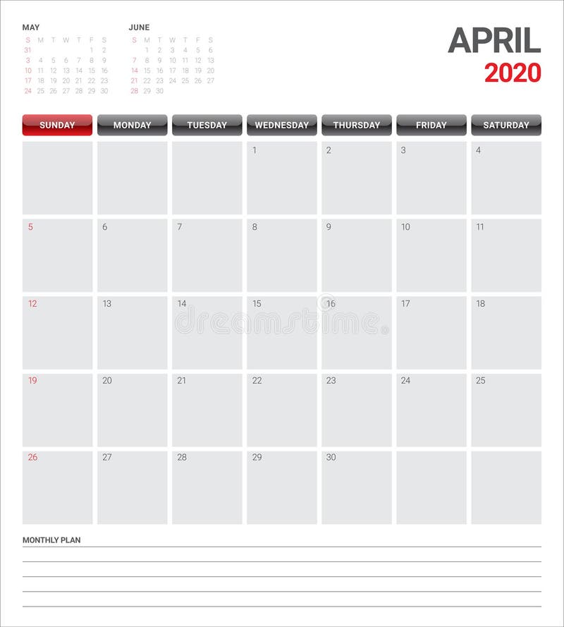 April 2020 Desk Calendar Vector Illustration Stock Vector ...