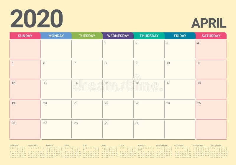 April 2020 Desk Calendar Vector Illustration Stock Vector ...