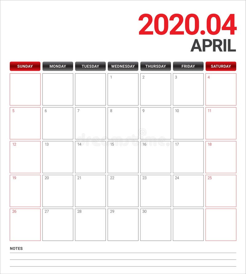 April 2020 Desk Calendar Vector Illustration Stock Vector ...