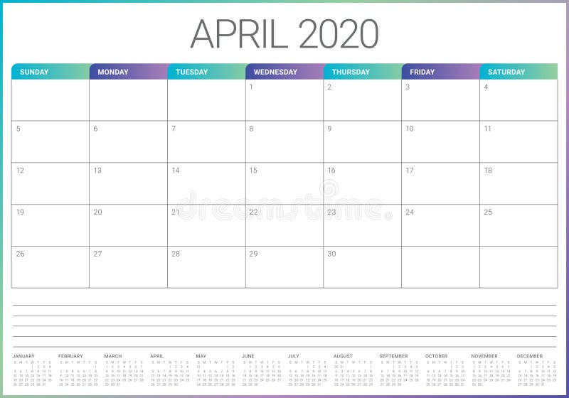 April 2020 Desk Calendar Vector Illustration Stock Vector ...