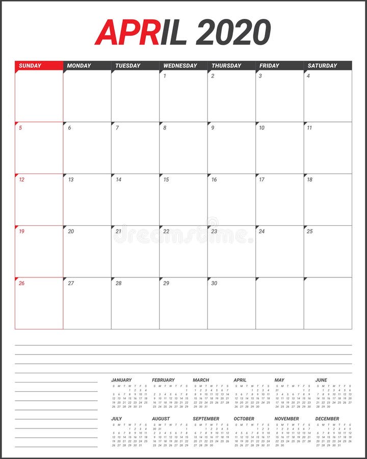 April 2020 Desk Calendar Vector Illustration Stock Vector ...