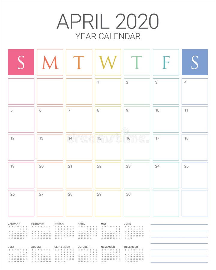 April 2020 Desk Calendar Vector Illustration Stock Vector ...