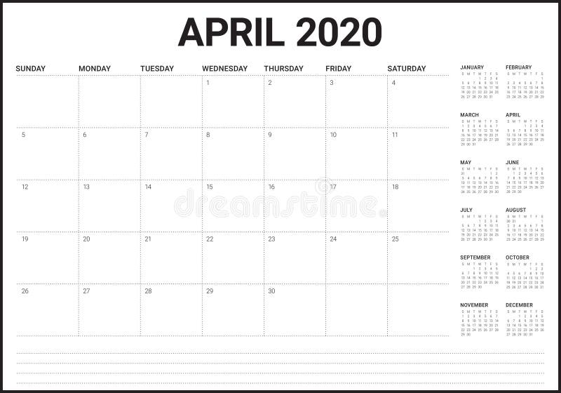 April 2020 Desk Calendar Vector Illustration Stock Vector ...