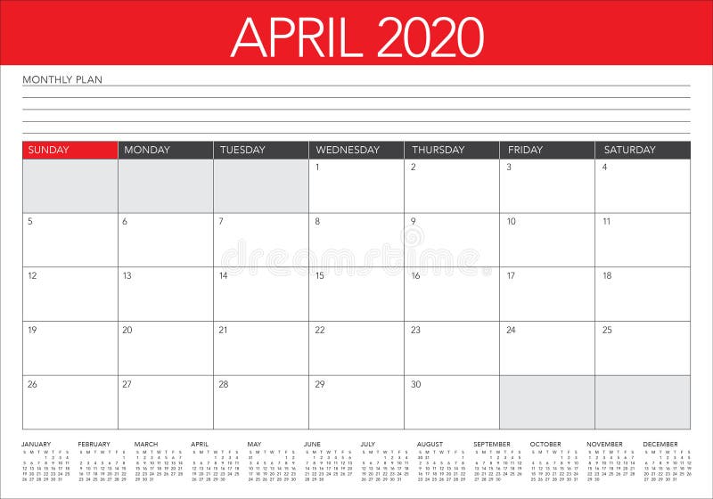 April 2020 Desk Calendar Vector Illustration Stock Vector ...