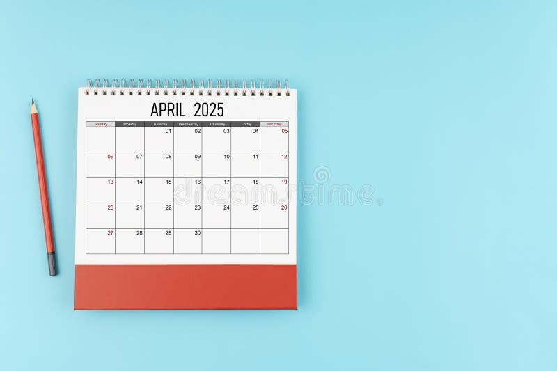 April Desk Calendar for 2025 Year with Pencil on Blue Background ...